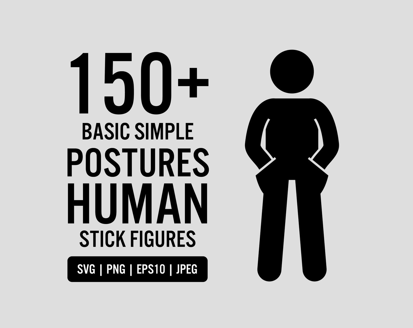 Basic Human Stick Figures Action Postures Poses Simple Black Stickman ...