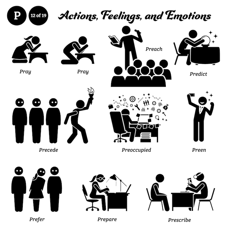 Stick Figures Man People Stickman Silhouette Action Verbs P Vector SVG ...