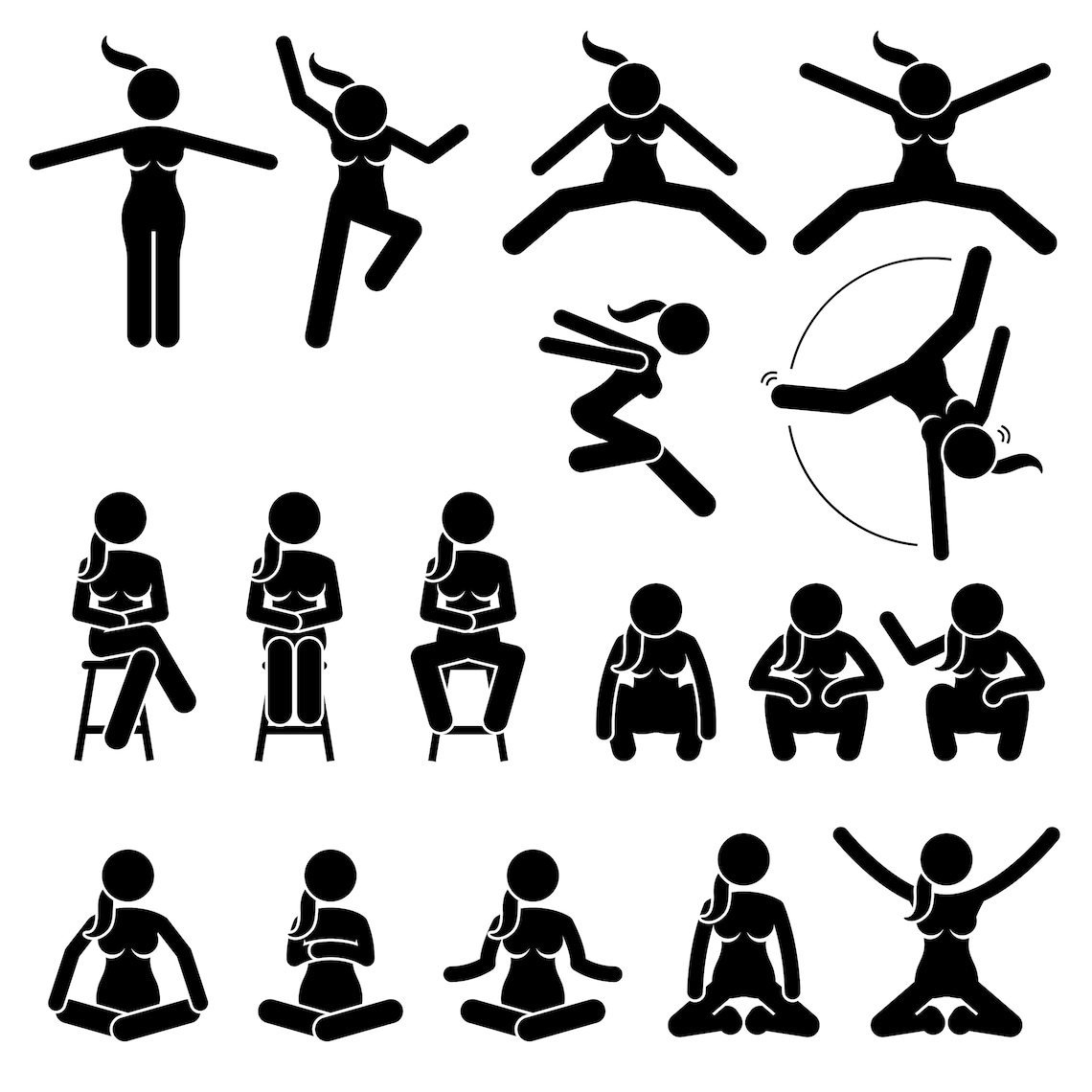 Stick Figure Female Girl Lady Woman Women Postures Poses | Etsy