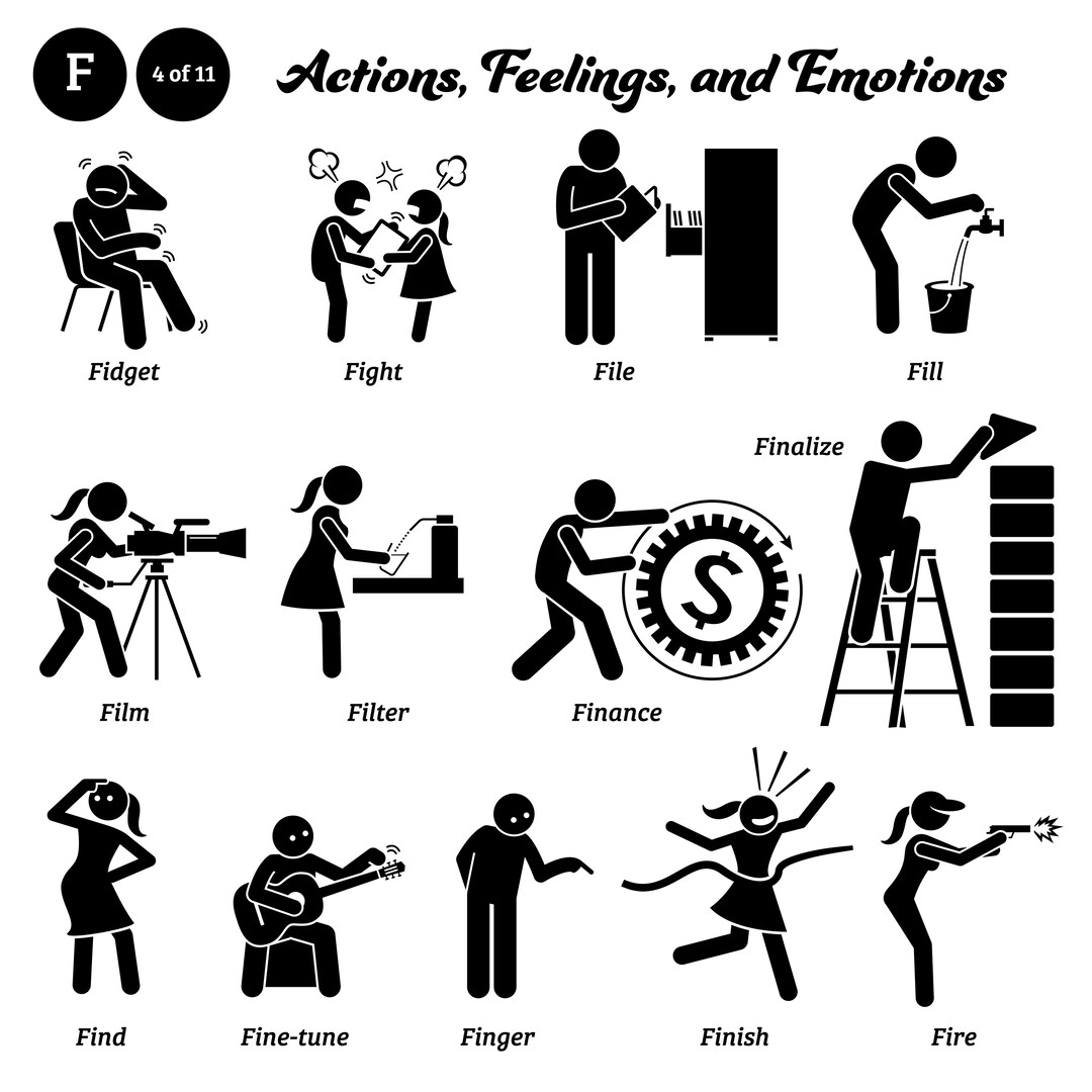 Stick Figures Man People Stickman Silhouette Action Verbs F Vector SVG ...