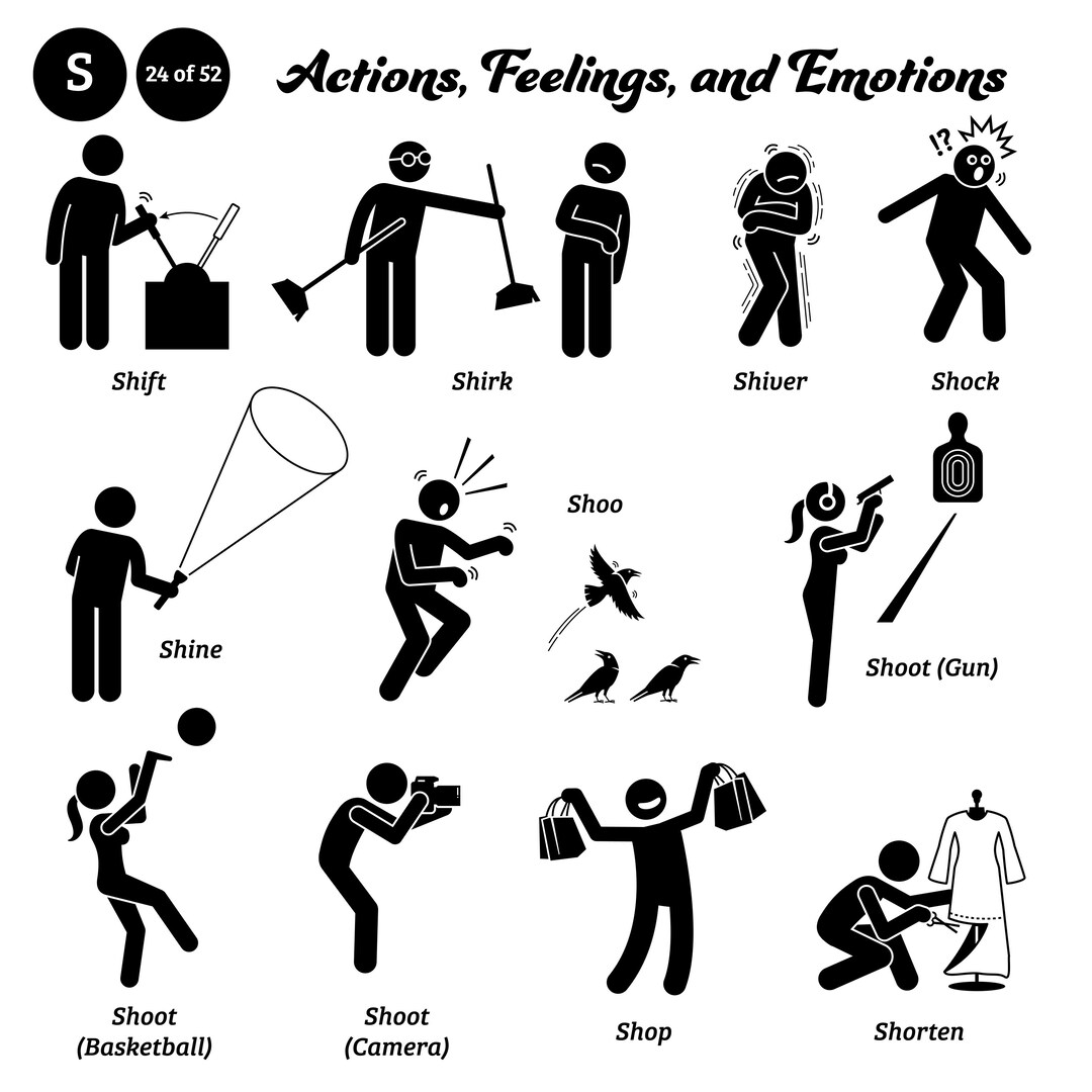 Stick Figures Man People Stickman Silhouette Action Verbs S Vector SVG ...