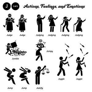 Stick Figures Man People Stickman Silhouette Action Verbs J Vector SVG ...