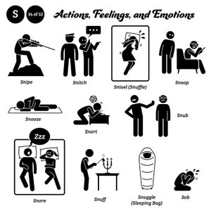 Stick Figures Man People Stickman Silhouette Action Verbs S Vector SVG ...