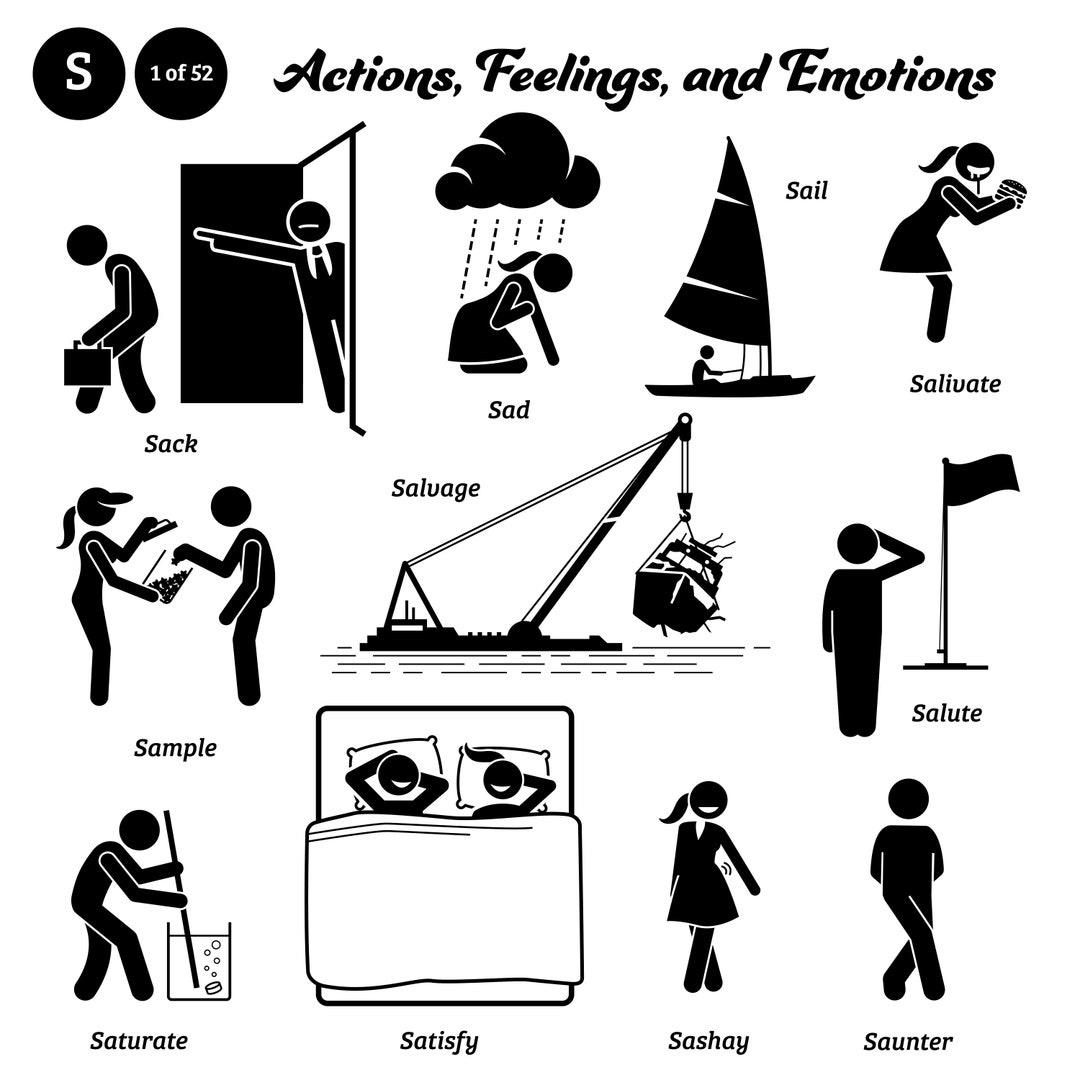 Stick Figures Man People Stickman Silhouette Action Verbs S Vector SVG ...