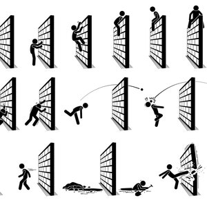 Man Person Brick Wall Barrier Hurdle Divider Climb Roadblock Over Smash ...
