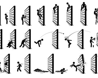 Man Person Brick Wall Barrier Hurdle Divider Climb Roadblock Over Smash ...
