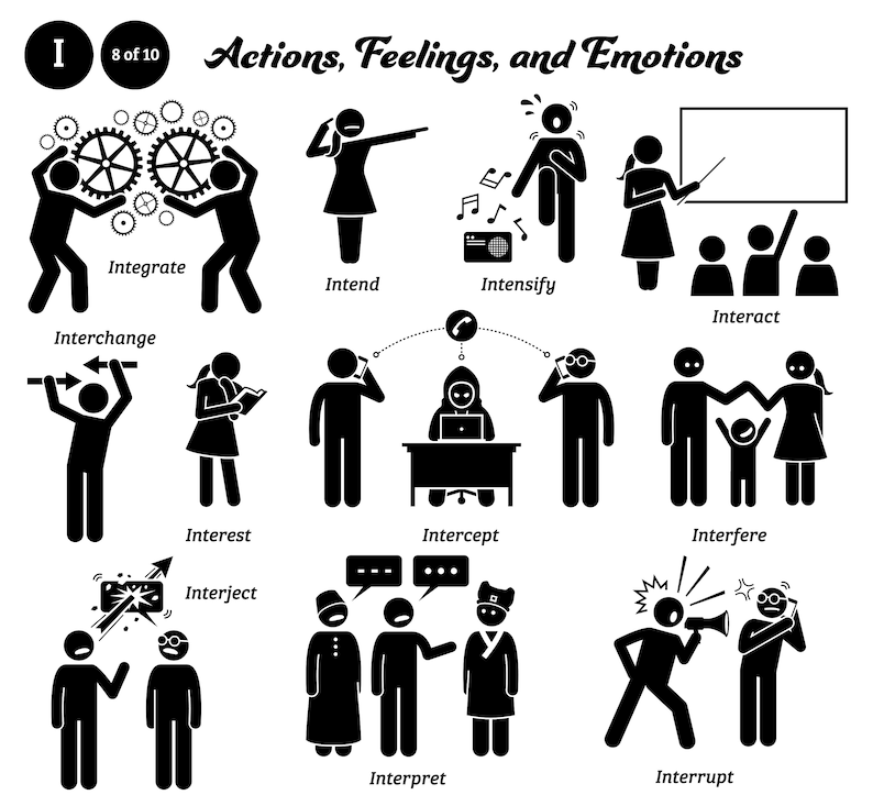 Stick Figures Man People Stickman Silhouette Action Verbs I Vector SVG ...