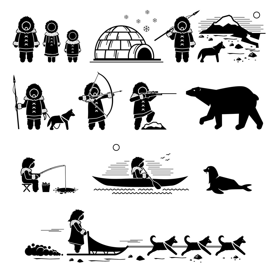 Eskimo People Lifestyle Animals Igloo Hunting Fishing Polar | Etsy