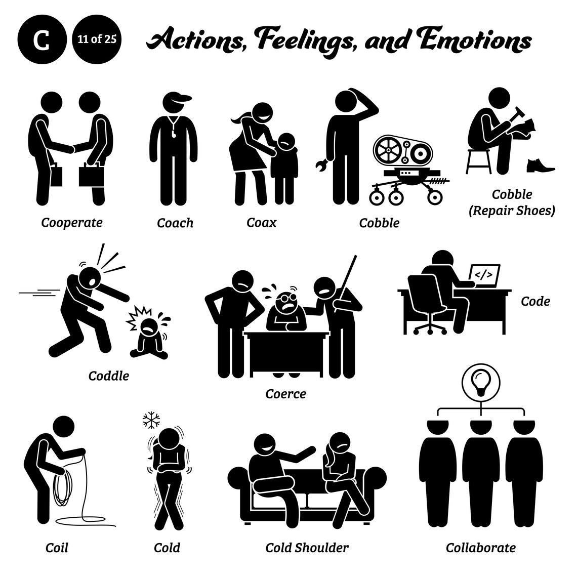 Stick Figures Man People Stickman Silhouette Action Verbs C Vector SVG ...