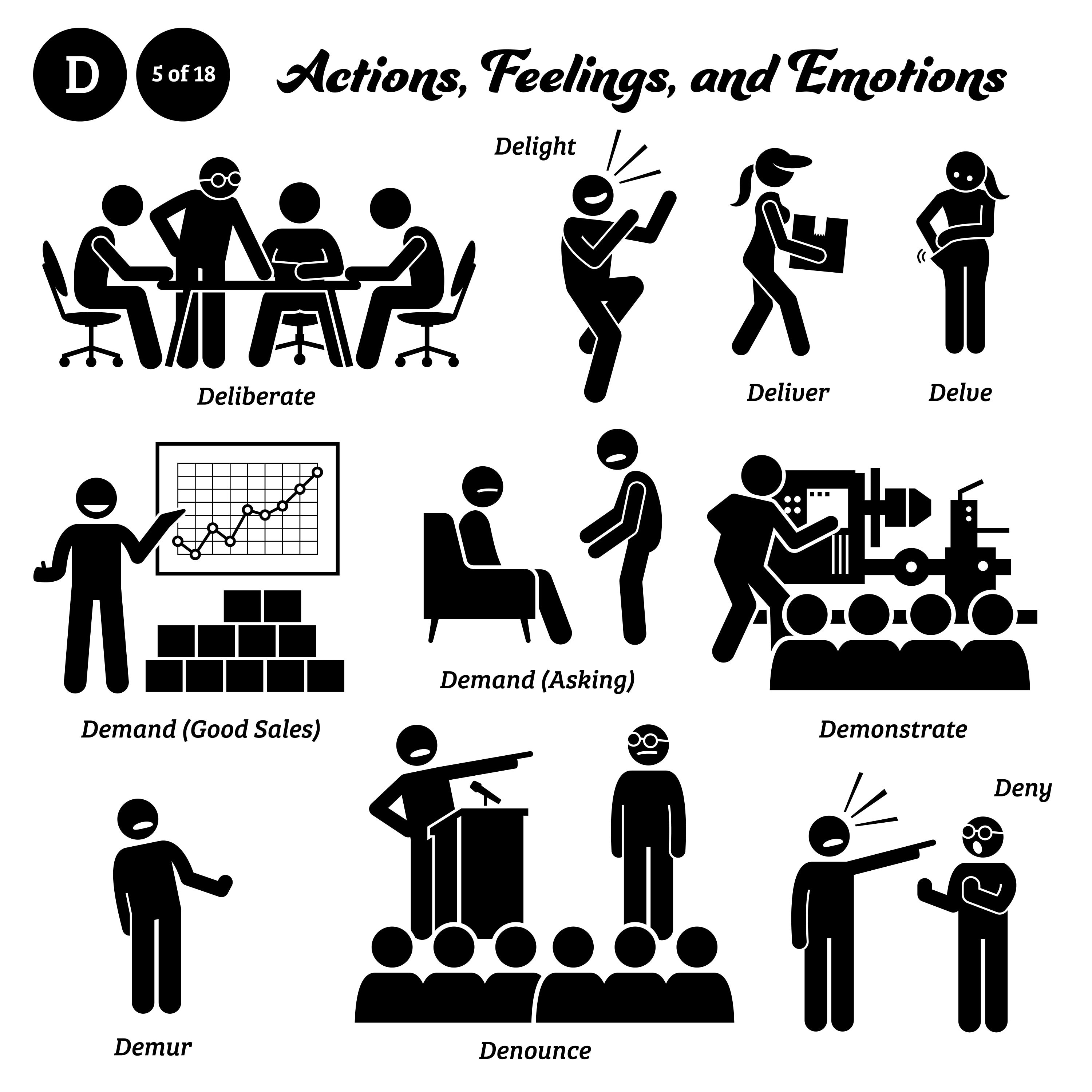 Stick Figures Man People Stickman Silhouette Action Verbs D Vector SVG ...