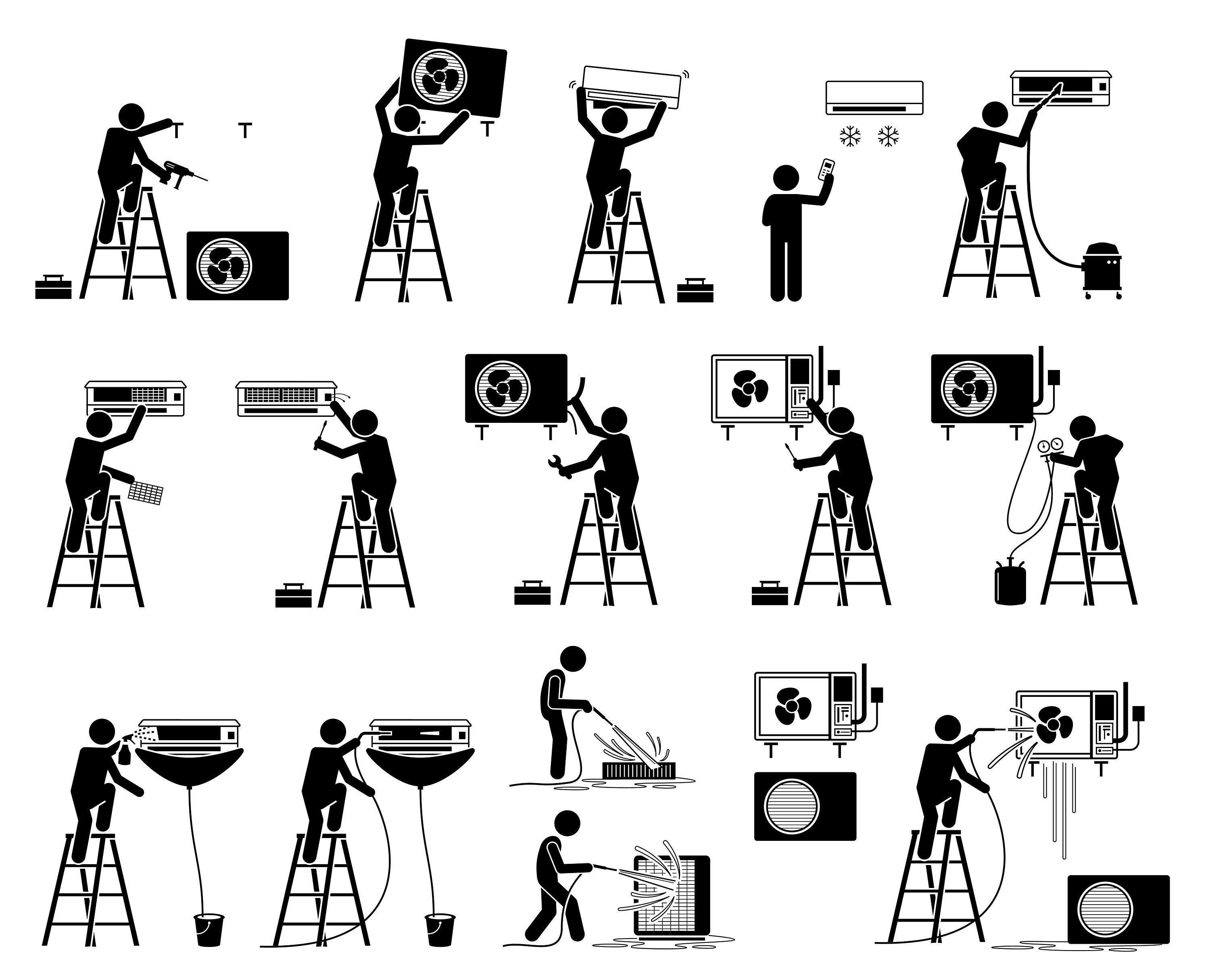 Air Conditioner Installation Repair Service Technician Man Installing ...