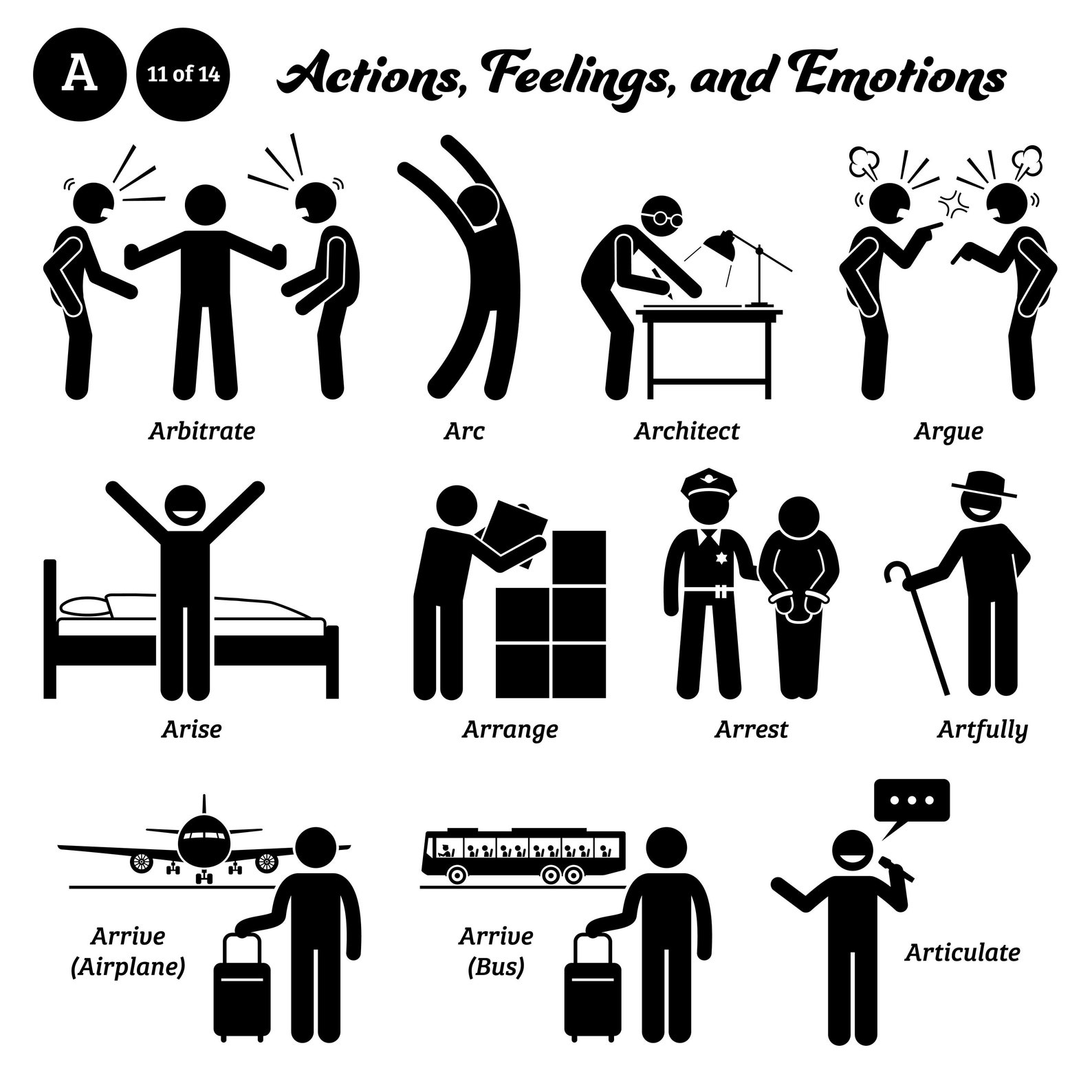 Stick Figures Man People Stickman Silhouette Action Verbs A Vector SVG ...