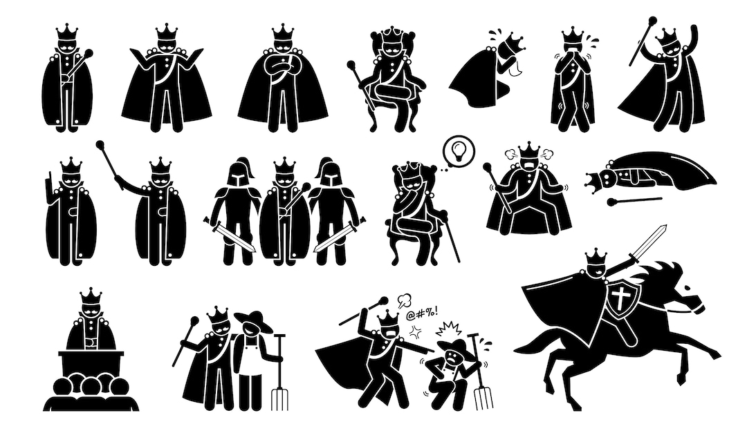 King Ruler Monarch Emperor Sultan Cartoon Character Medieval King Poses ...