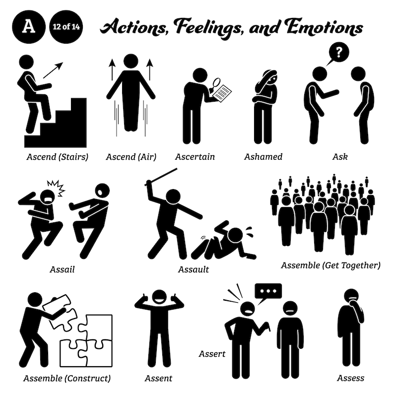 Stick Figures Man People Stickman Silhouette Action Verbs A Vector SVG ...