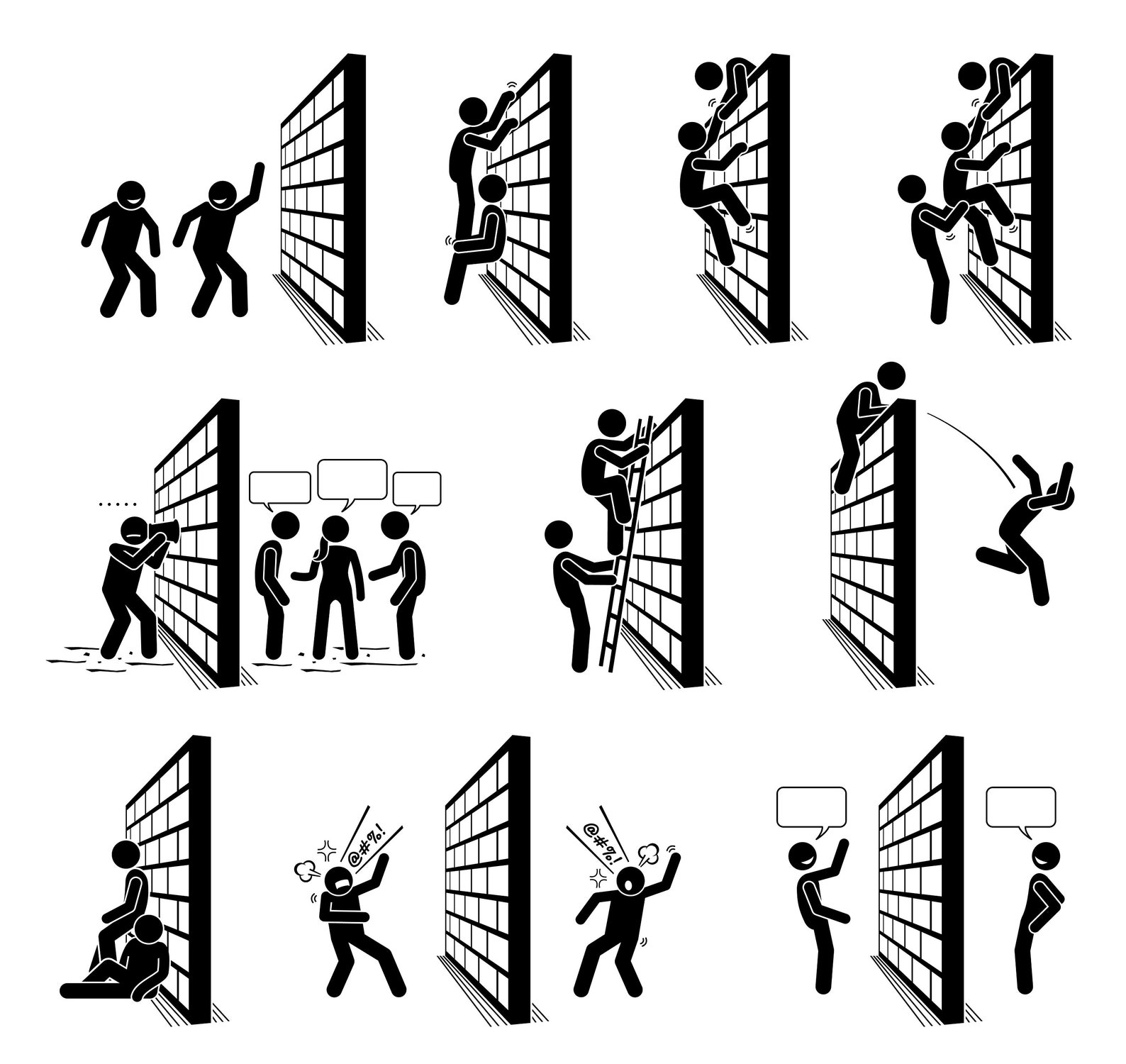 Man People Climbing Over Wall Barrier Eavesdrop Quarrel Spat Neighbor ...