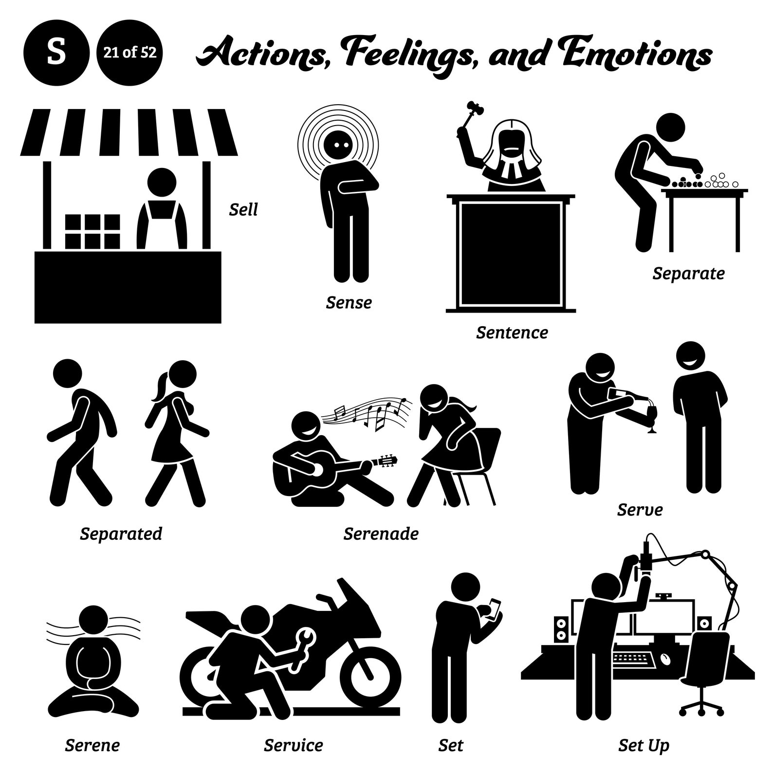 Stick Figures Man People Stickman Silhouette Action Verbs S Vector SVG ...
