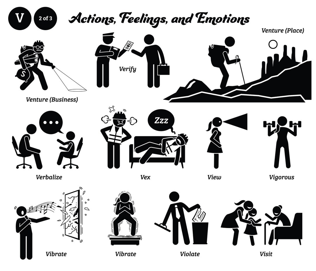 Stick Figures Man People Stickman Silhouette Action Verbs V Vector SVG ...