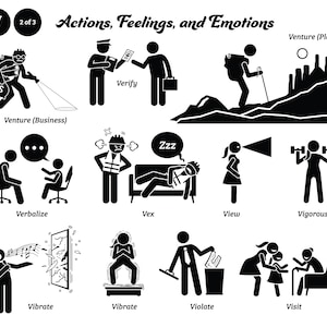 Stick Figures Man People Stickman Silhouette Action Verbs V Vector SVG ...