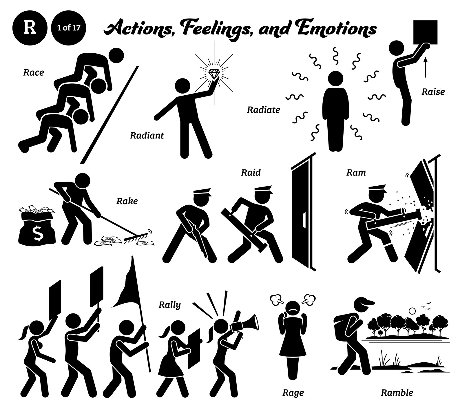 Stick Figures Man People Stickman Silhouette Action Verbs R - Etsy