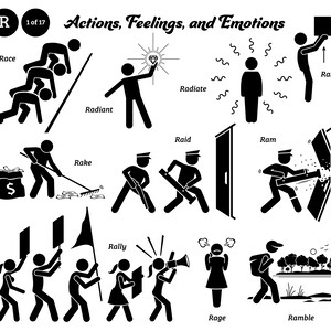 Stick Figures Man People Stickman Silhouette Action Verbs R Vector SVG ...