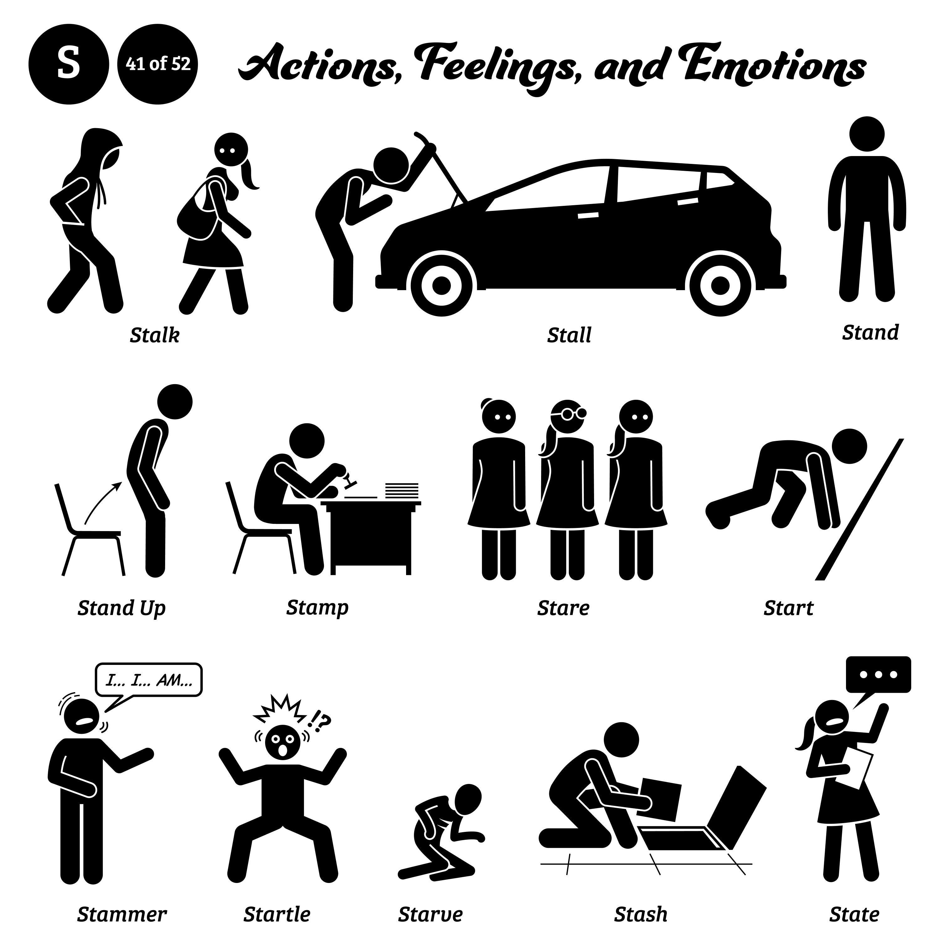 Stick Figures Man People Stickman Silhouette Action Verbs S Vector SVG ...