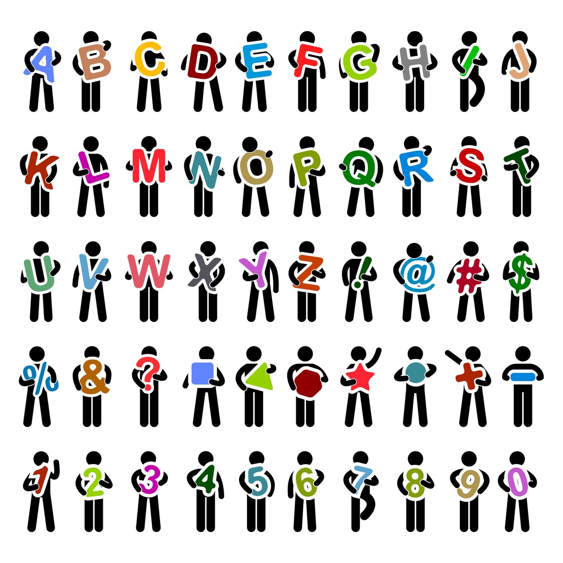 Stick Figure Hold Carry Alphabet A to Z Text A-Z Icon Number Character ...