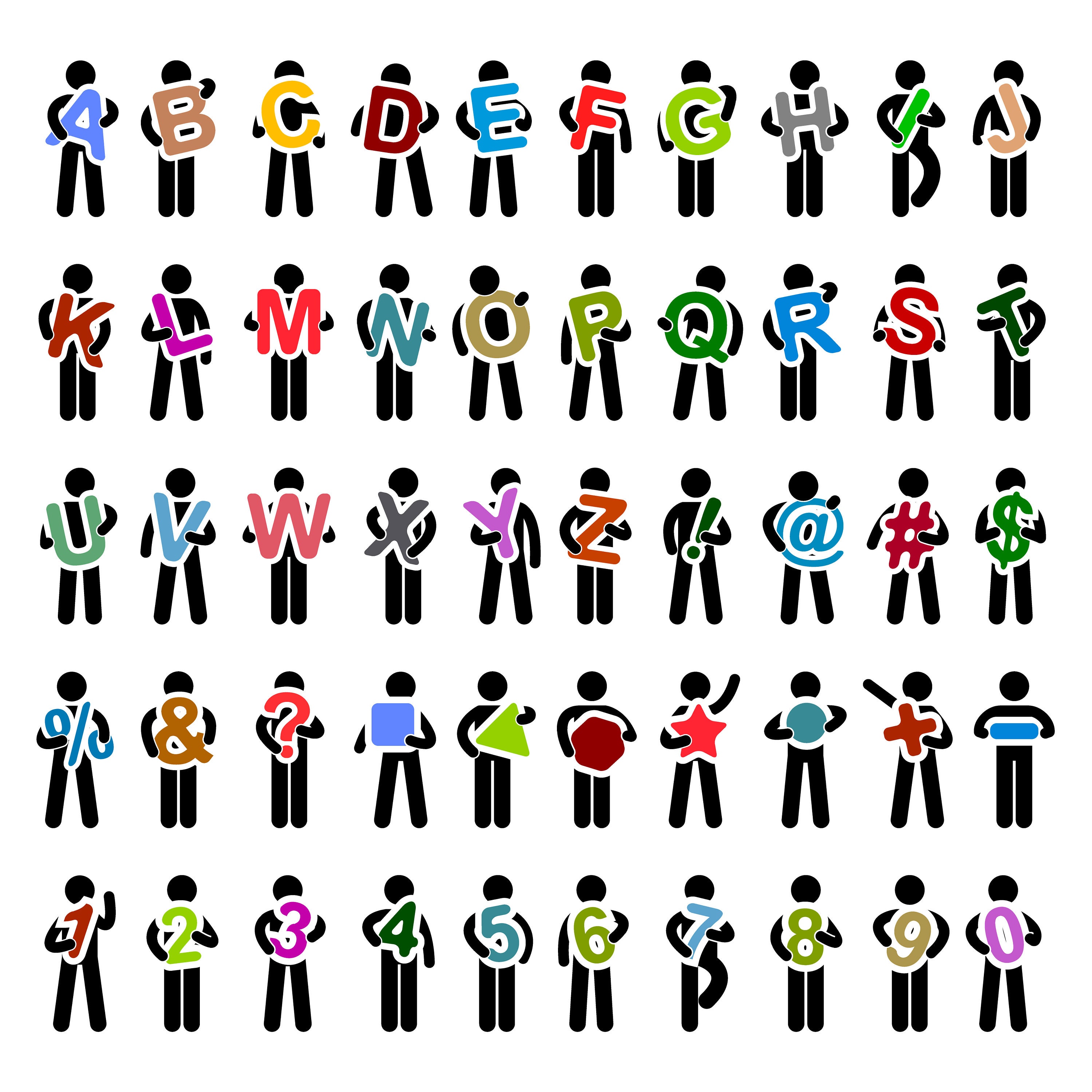 Stick Figure Hold Carry Alphabet A to Z Text A-Z Icon Number Character ...
