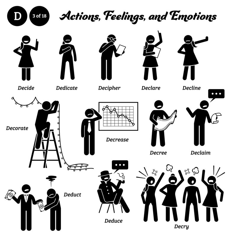 Stick Figures Man People Stickman Silhouette Action Verbs D Vector SVG ...