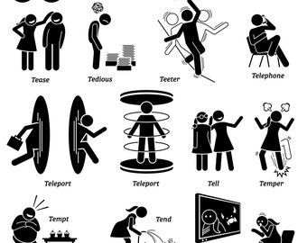 Stick Figures Man People Stickman Silhouette Action Verbs F Vector SVG ...