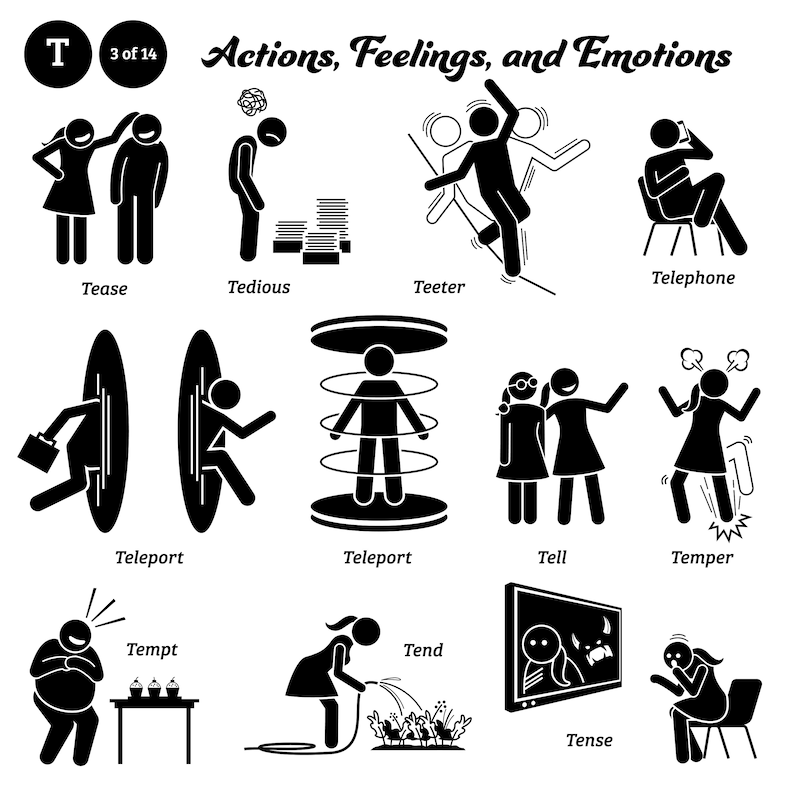 Stick Figures Man People Stickman Silhouette Action Verbs T Vector SVG ...