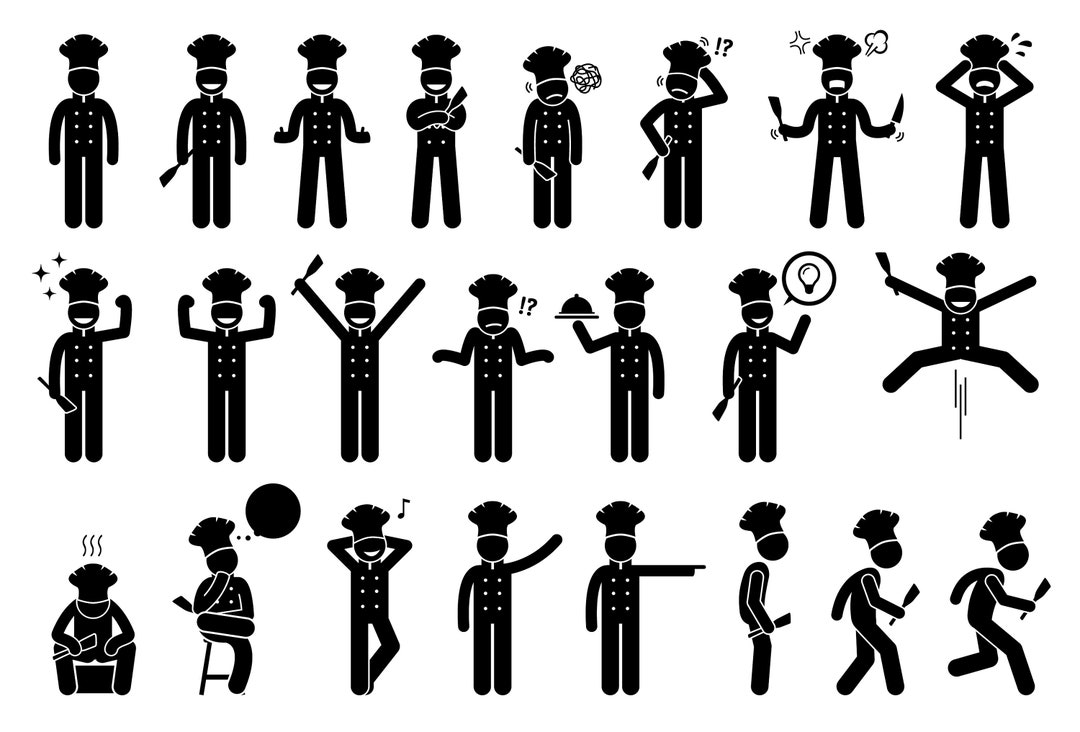 Chef Cook Poses Feelings Actions Emotions Character Personality Traits ...
