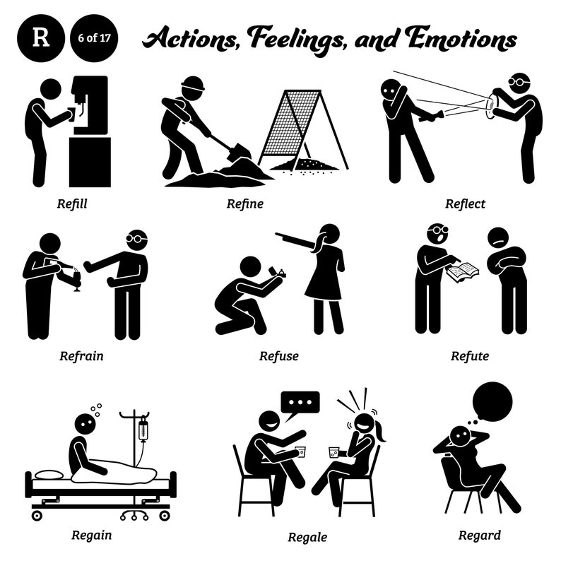 Stick Figures Man People Stickman Silhouette Action Verbs R Vector SVG ...