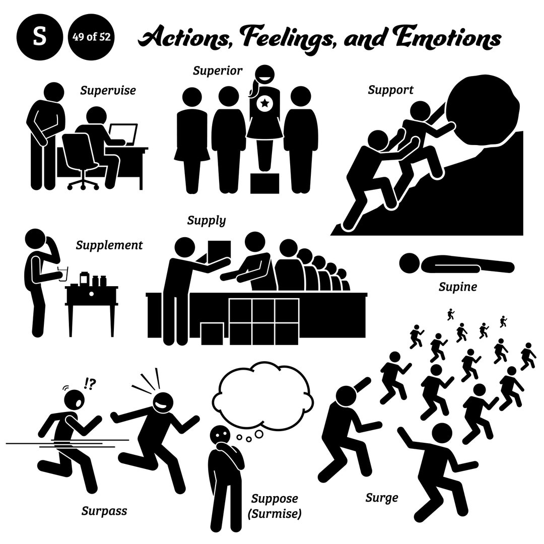 Stick Figures Man People Stickman Silhouette Action Verbs S Vector SVG ...