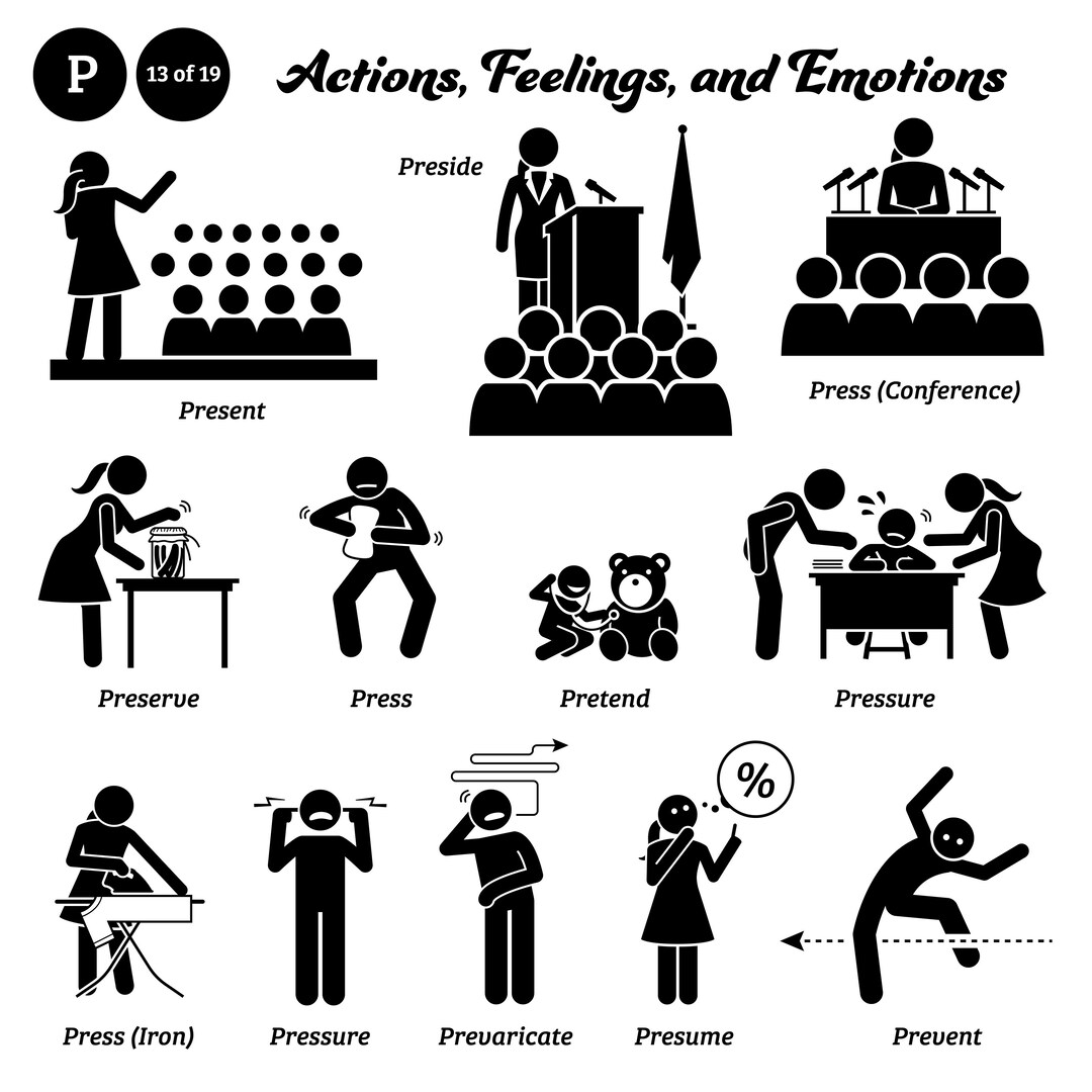 Stick Figures Man People Stickman Silhouette Action Verbs P Vector SVG ...