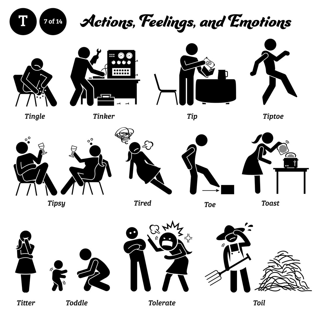 Stick Figures Man People Stickman Silhouette Action Verbs T Vector SVG ...