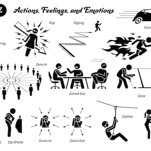 Stick Figures Man People Stickman Silhouette Action Verbs X Z Vector ...