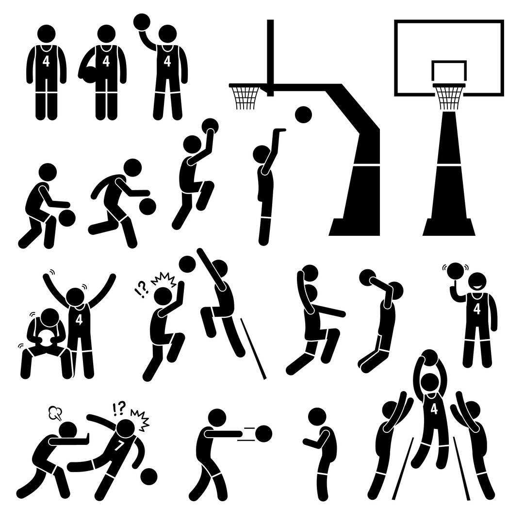 Basketball Player Action Poses Skills Postures Slam Dunk Rebound ...
