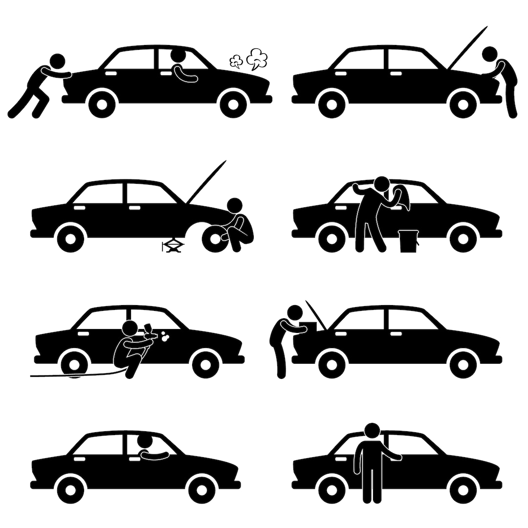 Car Breakdown Spoil Mechanic Fix Check Clean Wash Repair Paint Man ...