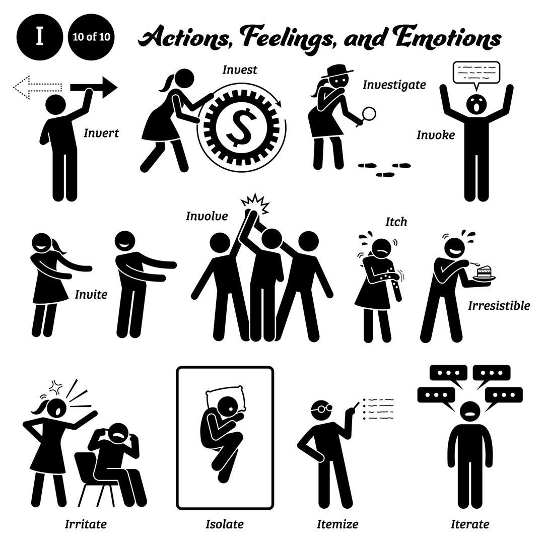 Stick Figures Man People Stickman Silhouette Action Verbs I Vector SVG ...