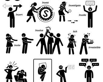 Stick Figures Man People Stickman Silhouette Action Verbs S Vector SVG ...