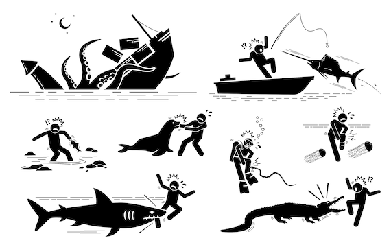 Sea Ocean Water Animal Underwater Creatures Attack Human | Etsy