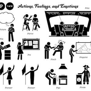 Stick Figures Man People Stickman Silhouette Action Verbs P Vector SVG ...