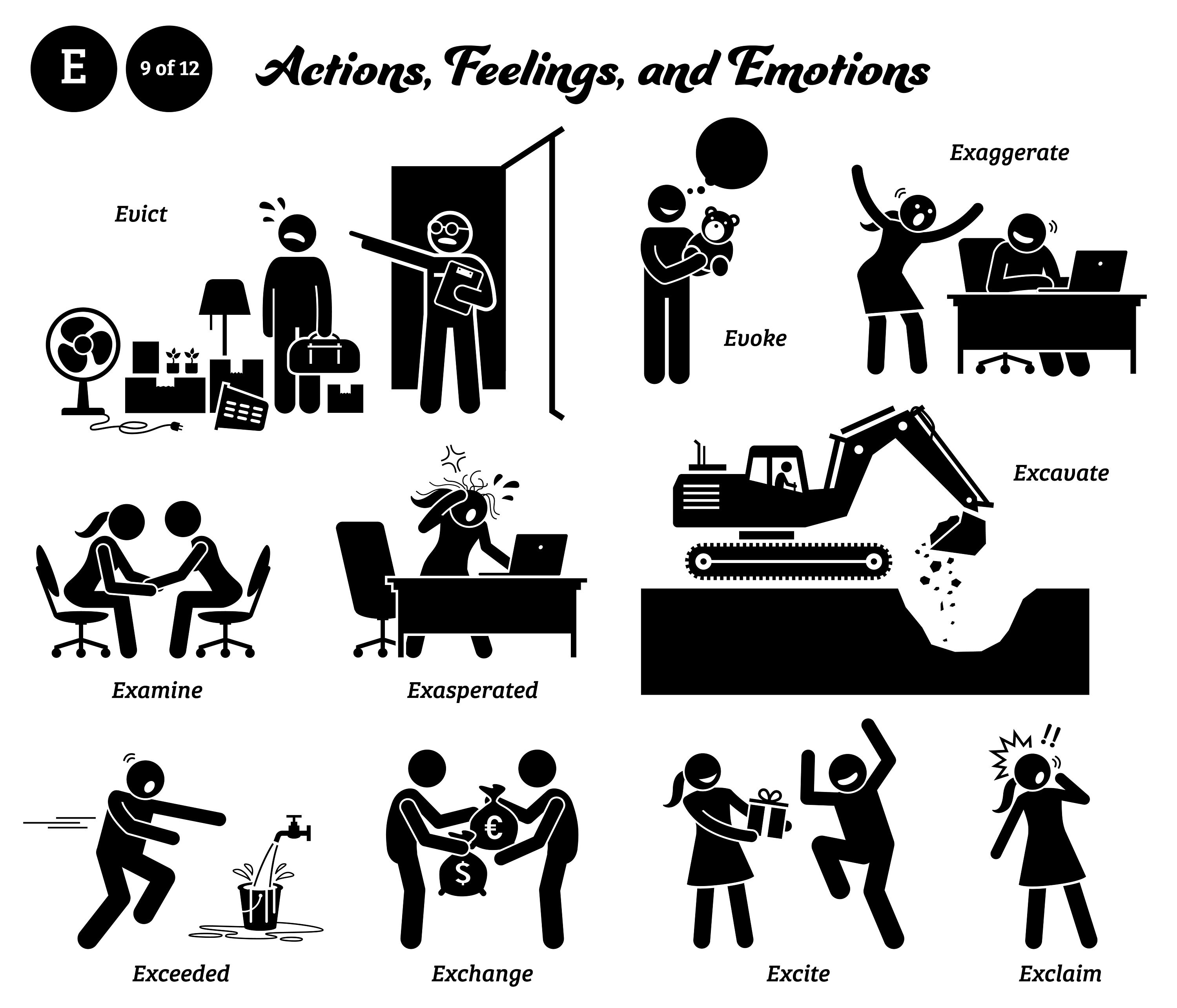 Stick Figures Man People Stickman Silhouette Action Verbs E Vector SVG ...
