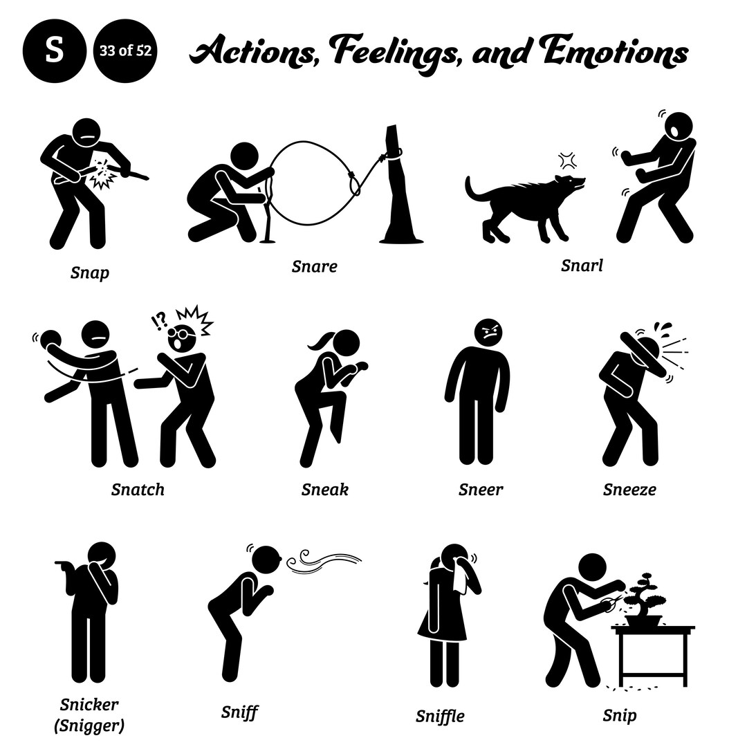 Stick Figures Man People Stickman Silhouette Action Verbs S Vector SVG ...