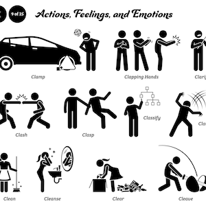 Stick Figures Man People Stickman Silhouette Action Verbs C Vector SVG ...