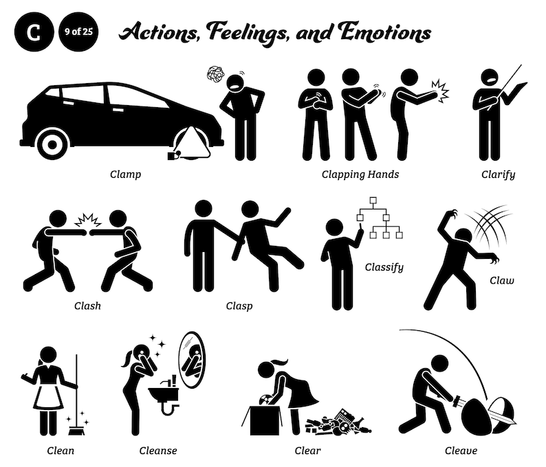 Stick Figures Man People Stickman Silhouette Action Verbs C Vector SVG ...