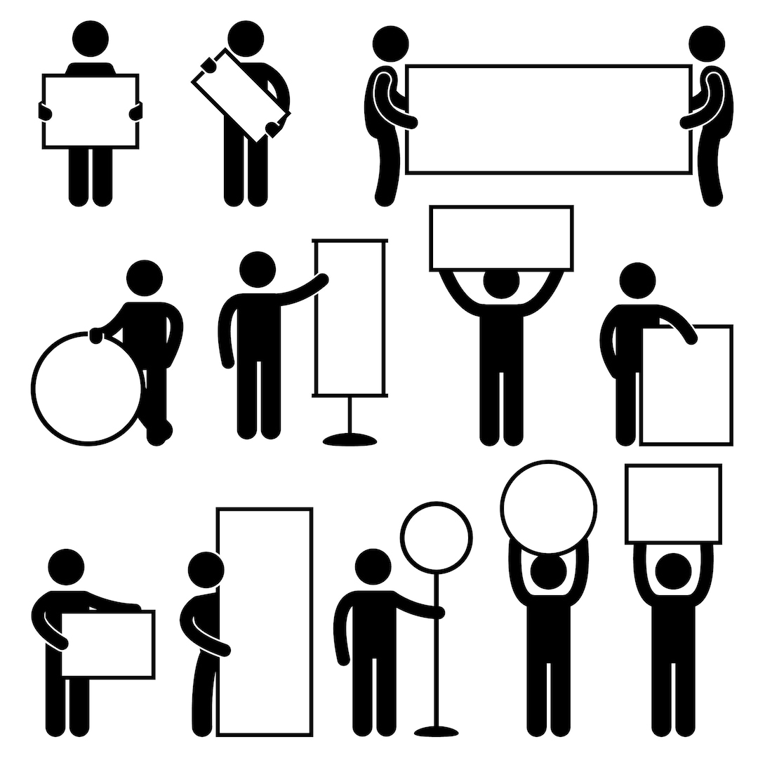 Stick Figure Man People Holding Banner Placard Signboard Banner Ads ...