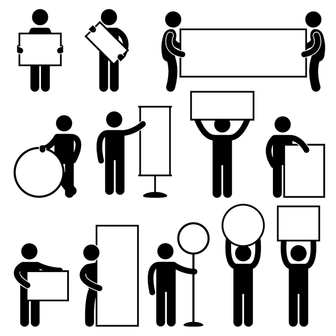 Stick Figure Man People Holding Banner Placard Signboard Banner Ads ...