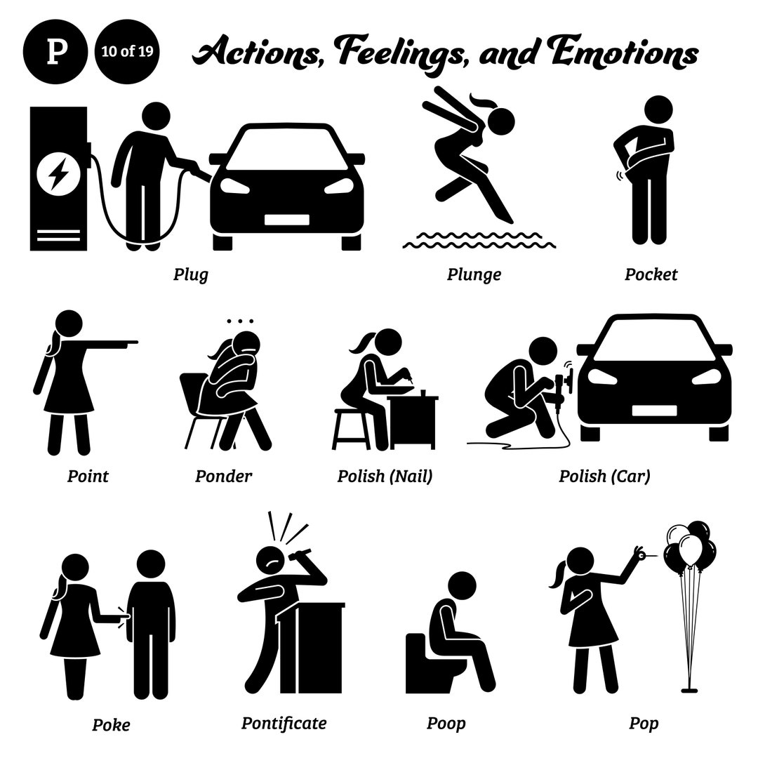 Stick Figures Man People Stickman Silhouette Action Verbs P Vector SVG ...