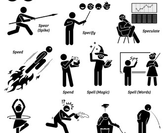 Stick Figures Man People Stickman Silhouette Action Verbs D Vector SVG ...